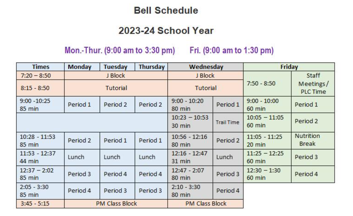 Office Hours & Bell Times - North Trail High School