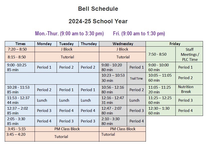 Office Hours & Bell Times - North Trail High School
